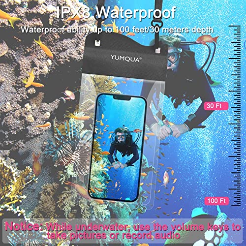 YUMQUA Large Waterproof Phone Pouch 2 Pack, IPX8 Waterproof Cell Phone Case Dry Bag Compatible with iPhone 14 13 12 11 Pro Max/8 Plus Galaxy S23 Ultra S22 S20+ Pixel 4 XL Up to 7.5", Black