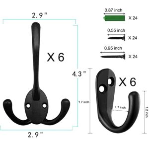 12 Pack Coat Hooks, Heavy Duty Wall Hooks with Screws Wall Mounted Robe Hooks Utility Hooks for Coat, Scarf, Bag, Towel, Key, Cap, Cup, Hat (Black)