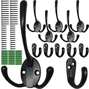 12 pack coat hooks, heavy duty wall hooks with screws wall mounted robe hooks utility hooks for coat, scarf, bag, towel, key, cap, cup, hat (black)