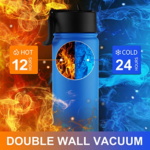 Insulated Water Bottle with Straw Lid, Double Wall Vacuum, Stainless Steel Thermos for Boys and Girls Leak Proof Water Bottle 17OZ