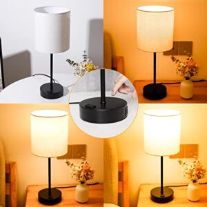 YAMEIWAN Touch Table Lamp for Bedside Lamp, 3 Way Dimmable Lamp with Round White Lampshade, Suitable for Living Room Dormitory, Home Office, Bedside Lamps Set of 2 (LED Bulb Included)-Black