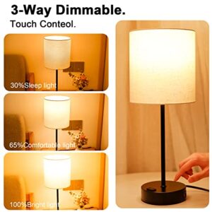 YAMEIWAN Touch Table Lamp for Bedside Lamp, 3 Way Dimmable Lamp with Round White Lampshade, Suitable for Living Room Dormitory, Home Office, Bedside Lamps Set of 2 (LED Bulb Included)-Black