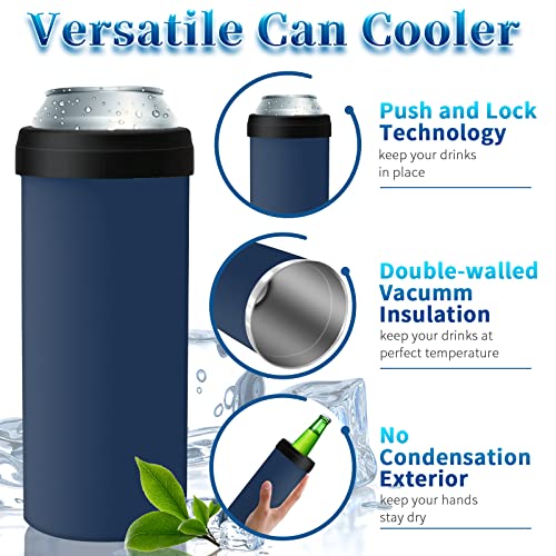 Focily Insulated Can Cooler 24 Oz Double-Walled Stainless Steel Skinny Can Cooler Slim Can Insulator For 24 / 25 Oz Cans Tall Boy & Bomber Bottle (blue)