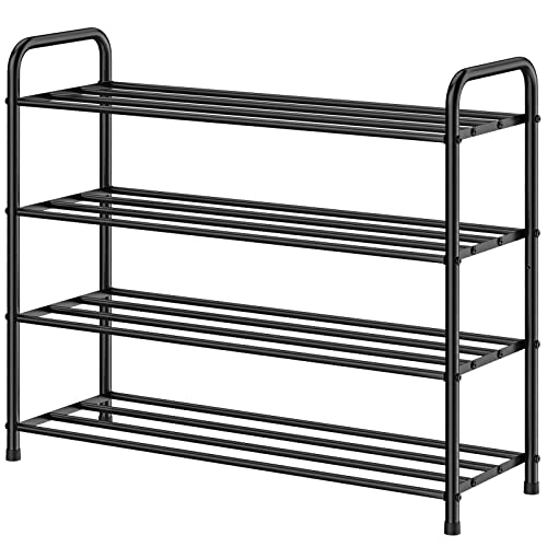 FANHAO 4-Tier Shoe Rack, 100% Stainless Steel Shoe Shelf Storage Organizer 12 Pairs for Bedroom, Closet, Entryway, Dorm Room, Matte Black