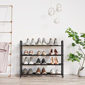 FANHAO 4-Tier Shoe Rack, 100% Stainless Steel Shoe Shelf Storage Organizer 12 Pairs for Bedroom, Closet, Entryway, Dorm Room, Matte Black