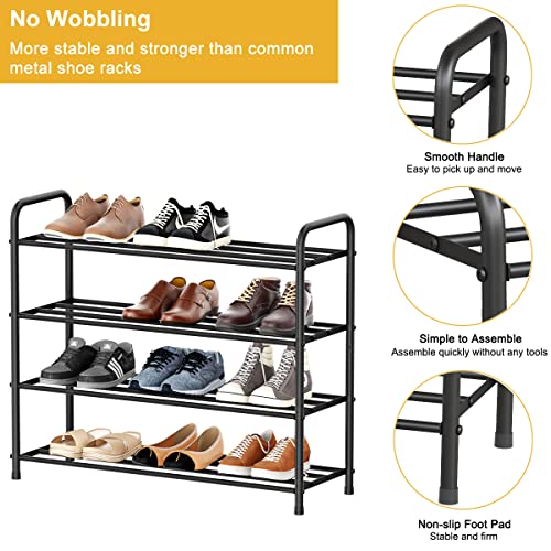 FANHAO 4-Tier Shoe Rack, 100% Stainless Steel Shoe Shelf Storage Organizer 12 Pairs for Bedroom, Closet, Entryway, Dorm Room, Matte Black