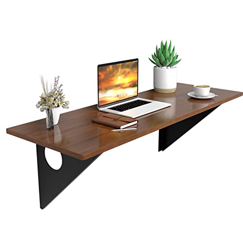 COSTWAY Wall-Mounted Desk, 40” Industrial Floating Computer Desk w/Rubber Wood Table Top & Heavy-Duty Steel Brackets, Space-Saving Home Office Laptop Table, Easy-to-Setup Bar Table for Kitchen