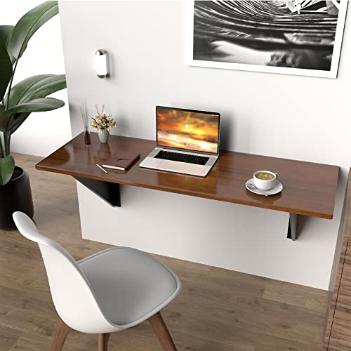 COSTWAY Wall-Mounted Desk, 40” Industrial Floating Computer Desk w/Rubber Wood Table Top & Heavy-Duty Steel Brackets, Space-Saving Home Office Laptop Table, Easy-to-Setup Bar Table for Kitchen