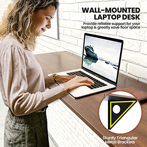 COSTWAY Wall-Mounted Desk, 40” Industrial Floating Computer Desk w/Rubber Wood Table Top & Heavy-Duty Steel Brackets, Space-Saving Home Office Laptop Table, Easy-to-Setup Bar Table for Kitchen