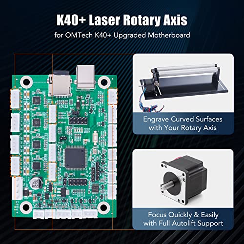 OMTech Rotary Axis Attachment for 40W co2 Laser Engraver, Barrel Rolling Cylinder Surface Rotation Platform for K40 Laser Engraver, 360 Degree Rotating Axis