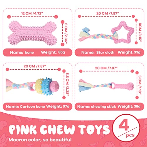 BAEJMJK 5 Pack Puppy Teething Toys Cute Pink Dog Chew Toys for Small Dogs Soft Rubber Puppy Toys Set Plush Squeaky Dog Toys for Cleaning Teeth Interactive Pet Doggy Bone Toys