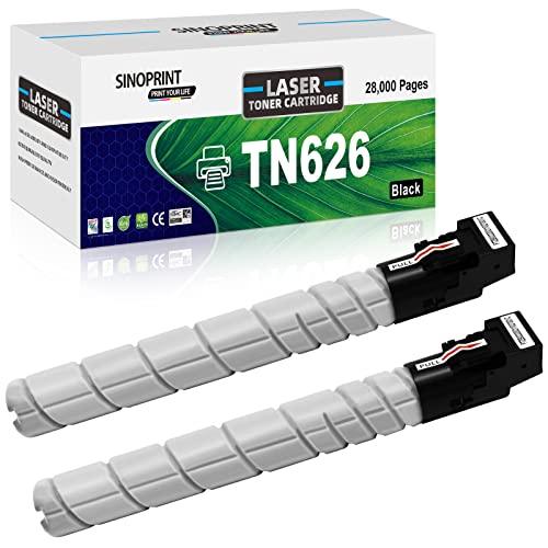 SINOPRINT TN626 TN-626 TN 626 (ACV1130) Black Toner Cartridge Compatible for Konica Minolta Bizhub C450i/C550i/C650 Printer High Yield 28000 Pages (Black, 2-Pack)