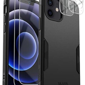 WVM Designed for iPhone 12 Case, Designed for iPhone 12 Pro Case [with 2 Pcs Glass Screen Protector & 2 Pcs Camera Lens Protector] Shockproof Protective Case for iPhone 12/12 Pro 6.1 inch, Black