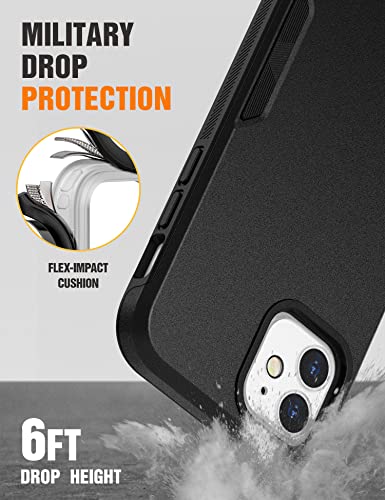 WVM Designed for iPhone 12 Case, Designed for iPhone 12 Pro Case [with 2 Pcs Glass Screen Protector & 2 Pcs Camera Lens Protector] Shockproof Protective Case for iPhone 12/12 Pro 6.1 inch, Black