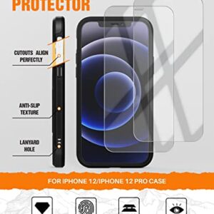 WVM Designed for iPhone 12 Case, Designed for iPhone 12 Pro Case [with 2 Pcs Glass Screen Protector & 2 Pcs Camera Lens Protector] Shockproof Protective Case for iPhone 12/12 Pro 6.1 inch, Black