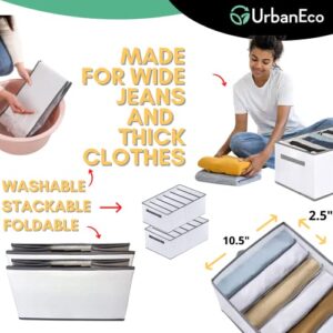 UrbanEco (2pcs  Wardrobe clothes organizers for drawers with 2 Handles - 6 Grids Pants organizer for large Jeans, leggings, tshirts,  Yoga pants, Sweater-White