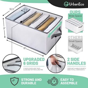 UrbanEco (2pcs  Wardrobe clothes organizers for drawers with 2 Handles - 6 Grids Pants organizer for large Jeans, leggings, tshirts,  Yoga pants, Sweater-White