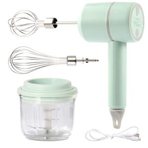 nayahose hand mixer electric garlic chopper egg beater, cordless handheld food processor with 300ml glass container, 3 speed adjustable, usb rechargeable electric whisk for cooking baking