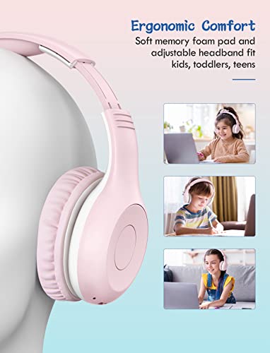 Neesolo Kids Wireless Headphones, Kids Headphones Girls with Microphone, Wireless 5.0 Stereo Sound Kids Headset for School, Comfort-Fit Over Ear Children Headphones for iPad Tablet Home School