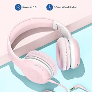 Neesolo Kids Wireless Headphones, Kids Headphones Girls with Microphone, Wireless 5.0 Stereo Sound Kids Headset for School, Comfort-Fit Over Ear Children Headphones for iPad Tablet Home School