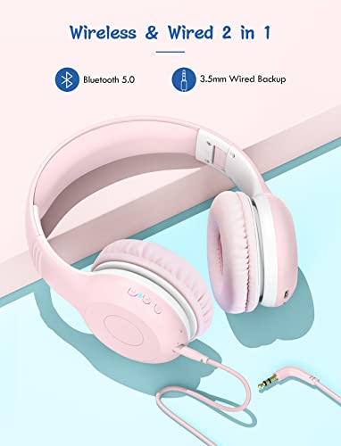 Neesolo Kids Wireless Headphones, Kids Headphones Girls with Microphone, Wireless 5.0 Stereo Sound Kids Headset for School, Comfort-Fit Over Ear Children Headphones for iPad Tablet Home School