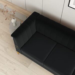 FHDLDS 83 Inch Black Modern Chesterfield Sofa, Contemporary Velvet Sofa Couch with Removable Cushions and Stainless Steel Base, Upholstered Futon Sofas for Living Room