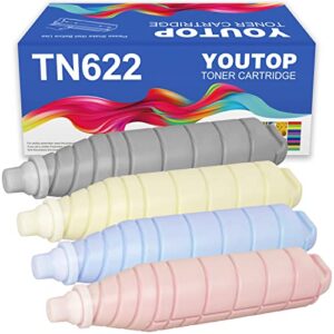 youtop 4pk tn-622 tn622 toner cartridge compatible for konica minolta bizhub c1085 c1100 c6085 c6110