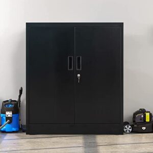 CJF Metal Storage Cabinets with Shelves and Doors, Steel Locking Cabinet for Home Office, Garage, Utility Room and Basement, 36.2" H x 31.5" W x 15.7" D (Black)