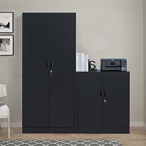 CJF Metal Storage Cabinets with Shelves and Doors, Steel Locking Cabinet for Home Office, Garage, Utility Room and Basement, 36.2" H x 31.5" W x 15.7" D (Black)