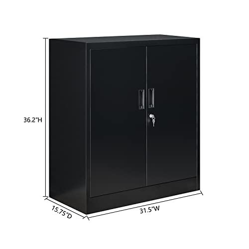 CJF Metal Storage Cabinets with Shelves and Doors, Steel Locking Cabinet for Home Office, Garage, Utility Room and Basement, 36.2" H x 31.5" W x 15.7" D (Black)