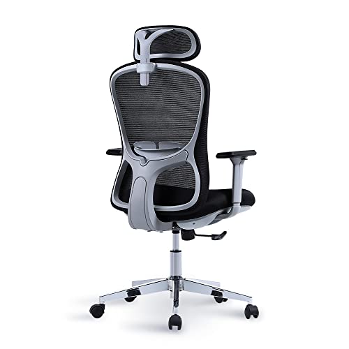 KARXAS Ergonomic Office Chair High Back Desk Chair with Adjustable Lumbar Support, Headrest & 3D Metal Armrest - 130° Rocking Mesh Computer Chair（Black&Grey）