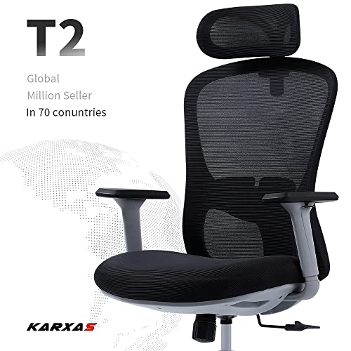 KARXAS Ergonomic Office Chair High Back Desk Chair with Adjustable Lumbar Support, Headrest & 3D Metal Armrest - 130° Rocking Mesh Computer Chair（Black&Grey）