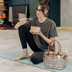 Lunch Bag Women Insulated Lunch Box Large Cooler Lunchbox Tote Bags Adult Reusable Boxes for Ladies Work Picnic School Beach (Cheetah-Apricot)