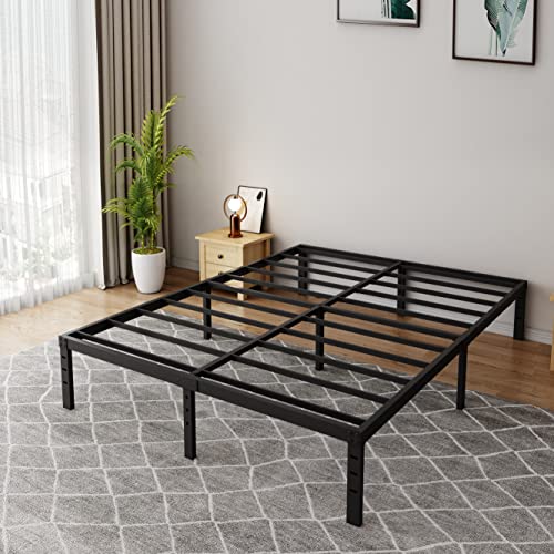 LOBEEDD 18 Inch Full Size Bed Frame Tall Heavy Duty Metal Platform Bed Frames with 3500 lbs Steel Slat Support/No Box Spring Needed/Easy Assembly/Noise Free (Black)