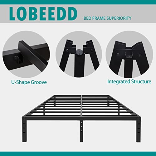 LOBEEDD 18 Inch Full Size Bed Frame Tall Heavy Duty Metal Platform Bed Frames with 3500 lbs Steel Slat Support/No Box Spring Needed/Easy Assembly/Noise Free (Black)