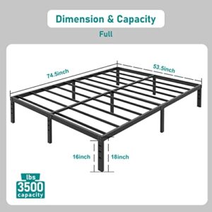 LOBEEDD 18 Inch Full Size Bed Frame Tall Heavy Duty Metal Platform Bed Frames with 3500 lbs Steel Slat Support/No Box Spring Needed/Easy Assembly/Noise Free (Black)