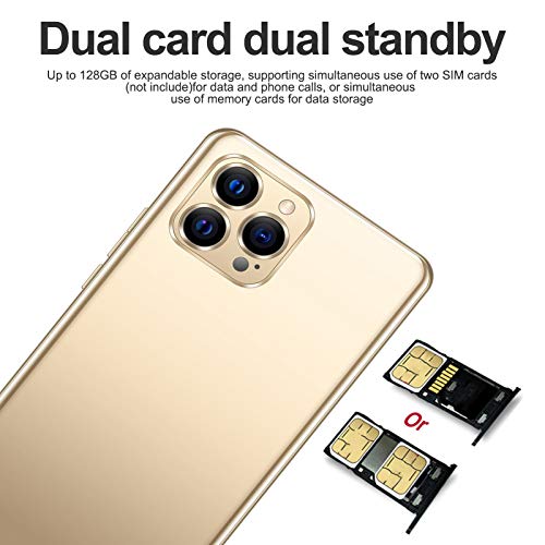 Unlocked Android Smartphone, 6.26in HD Screen Cell Phone, 2MP+2MP Camera 1GB RAM + 8GB ROM , Dual Card Dual Standby, Face Recognition, with WiFi+BT+FM+GPS(Gold)