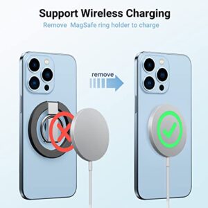 Magnetic Phone Ring Stand for iPhone 14 13 12 Pro Max/Pro/Mini, Compatible with MagSafe Foldable &Adjustable Finger Ring Grip for Wireless Charging -Black