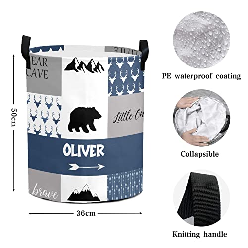 Bear Deer Mountain Faux Patchwork Quilt Personalized Laundry Basket Clothes Hamper with Handles Waterproof ,Collapsible Laundry Storage Baskets for Bathroom,Bedroom Decorative 19.7 inches Hx14.2 inches D