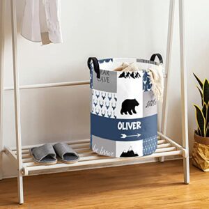 Bear Deer Mountain Faux Patchwork Quilt Personalized Laundry Basket Clothes Hamper with Handles Waterproof ,Collapsible Laundry Storage Baskets for Bathroom,Bedroom Decorative 19.7 inches Hx14.2 inches D