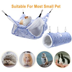 Filhome Guinea Pig Bed, Luminous Guinea Rat Ferret Hammock 2 Pcs Hanging Tunnel and Soft Bed Mat for Small Pet Chinchilla Gerbil Hedgehog Squirrel Hideout Cage Accessories (Bunkbed Hammock and Tunnel)