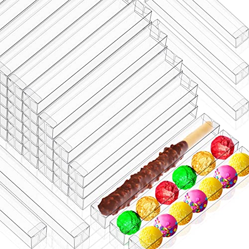 Pretzels Rods Boxes Clear Gift Boxes Lid Packaging Boxes Plastic Favor Boxes Chocolate Covered Pretzels Gumballs Boxes 1 x 1 x 8 Inch for Wedding Baby Shower Christmas Party Cookie Treats (40 Pieces)