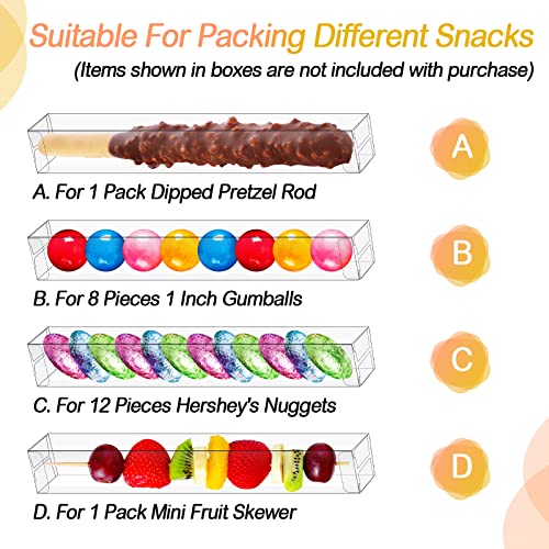 Pretzels Rods Boxes Clear Gift Boxes Lid Packaging Boxes Plastic Favor Boxes Chocolate Covered Pretzels Gumballs Boxes 1 x 1 x 8 Inch for Wedding Baby Shower Christmas Party Cookie Treats (40 Pieces)