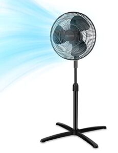 pelonis fan portable 16 inch pedestal fan| 3-speed| 90° oscillation| adjustable height| standing floor fan for living room, bedroom, kitchen, and home office| black, pfs40m2abb