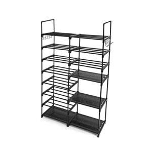 flylemon 8-tier stackable shoe rack, expandable & adjustable fabric shoe with hooks shelf storage organizer, black