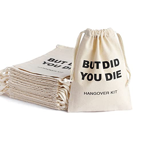 PandaSew Hangover Kit Gift Bags, Bachelor Party, Bachelorette Bridal Shower Pouches, Wedding Favor, Survival Recovery Bridesmaid Gifts, Cotton Drawstring Bag,20pcs 7x5 inches BUT DID YOU DIE