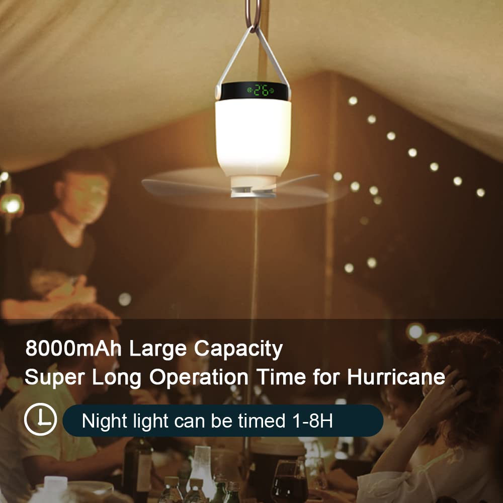 VVU&CCO 8000mAh Portable Ceiling Fan, Mini USB Camping Fan Battery Operated, 10.5inch Diameter, Small Rechargeable Fan with Remote Control, Tent Fan with Detachable Fan Blade,Hanging Hook for Outdoor