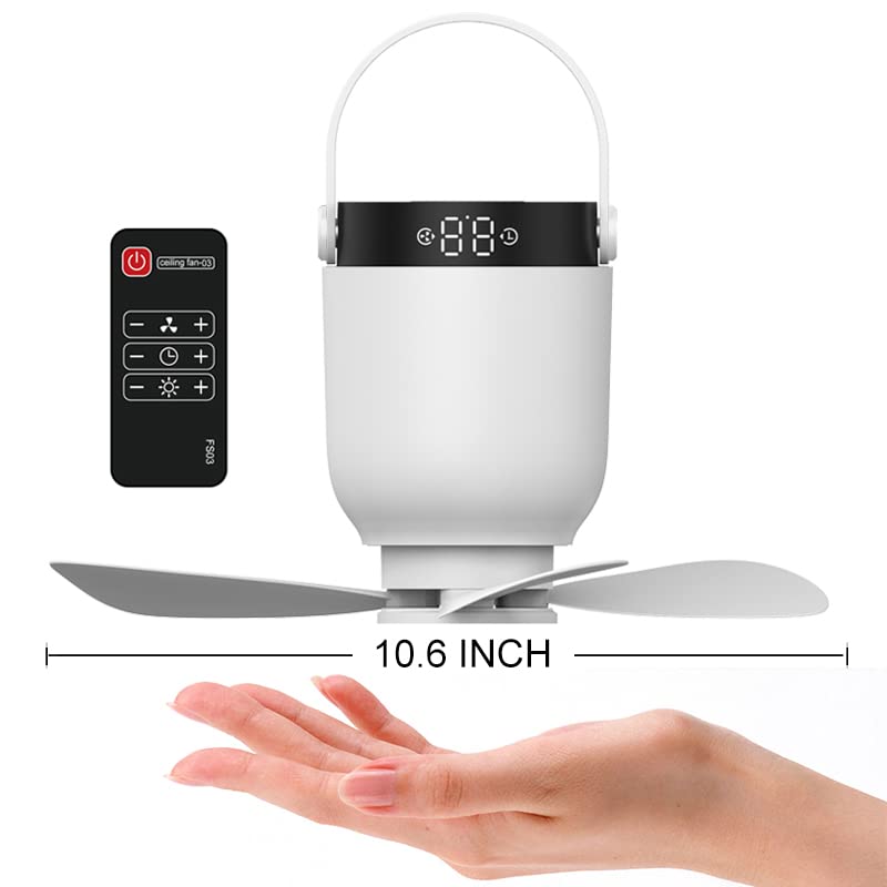 VVU&CCO 8000mAh Portable Ceiling Fan, Mini USB Camping Fan Battery Operated, 10.5inch Diameter, Small Rechargeable Fan with Remote Control, Tent Fan with Detachable Fan Blade,Hanging Hook for Outdoor