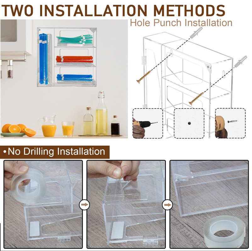 SOUTHGATE Plastic Ziploc Bag Storage Organizer Grocery Bag Holder Acrylic Ziplock Dispenser Baggie Organizer Box for Kitchen Drawer, Suitable for Gallon, Quart, Sandwich & Snack with DIY Sticky Note