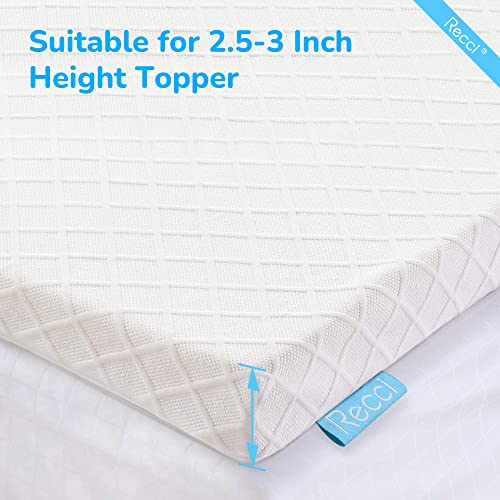 RECCI 3 Inch Mattress Topper Cover Queen Size (Only Cover), Breathable Bamboo Viscose Mattress Topper Protector, Washable Mattress Topper Encasement with Zipper & Adjustable Straps (Queen, White)